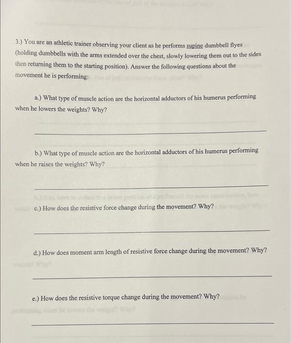 Solved 3.) You are an athletic trainer observing your client | Chegg.com
