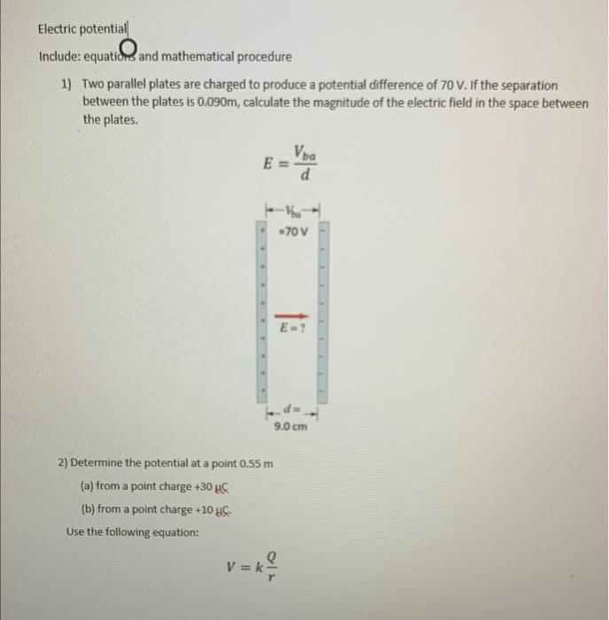 Solved Electric potential Include: equations and | Chegg.com