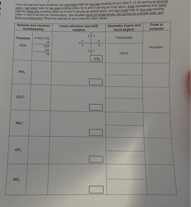 Solved From the ball and stick model kit use one holed balls | Chegg.com