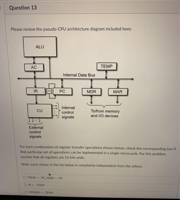 Solved Question 13 Please Review The Pseudo Cpu Architecture 8890