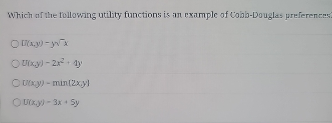 Solved Which of the following utility functions is an | Chegg.com