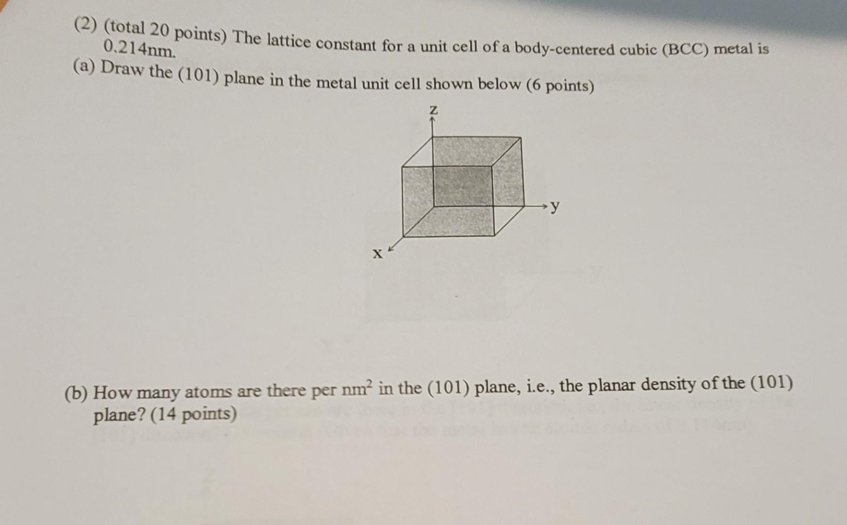 (2) (total 20 points) The lattice constant for a unit | Chegg.com