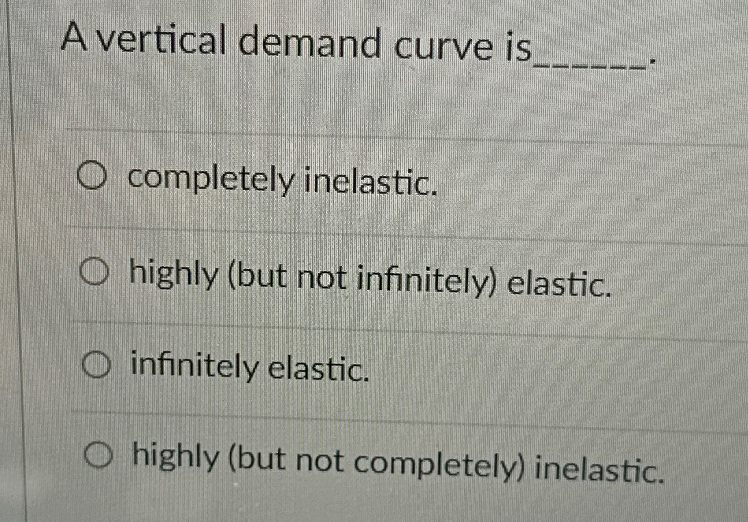 Solved A vertical demand curve iscompletely inelastic.highly | Chegg.com