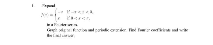 Solved 1. Expand f(x)={−xx if −π | Chegg.com