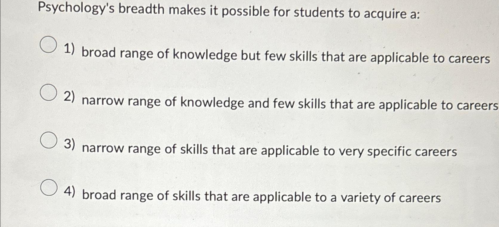 Solved Psychology's breadth makes it possible for students | Chegg.com