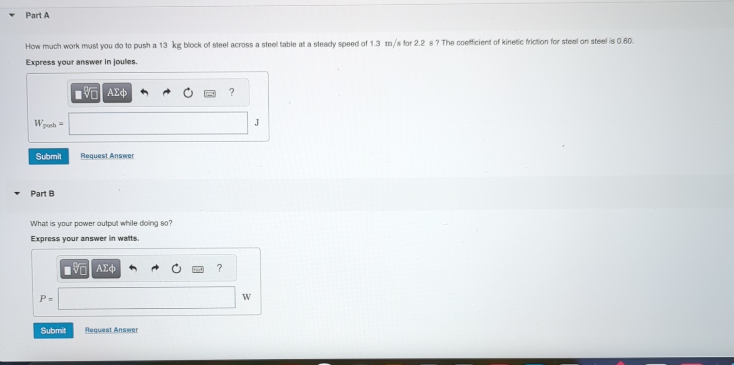 Solved Part A: How much work must you do to push a 13 ﻿kg | Chegg.com