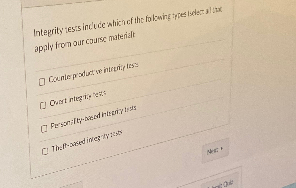 Solved Integrity tests include which of the following types | Chegg.com