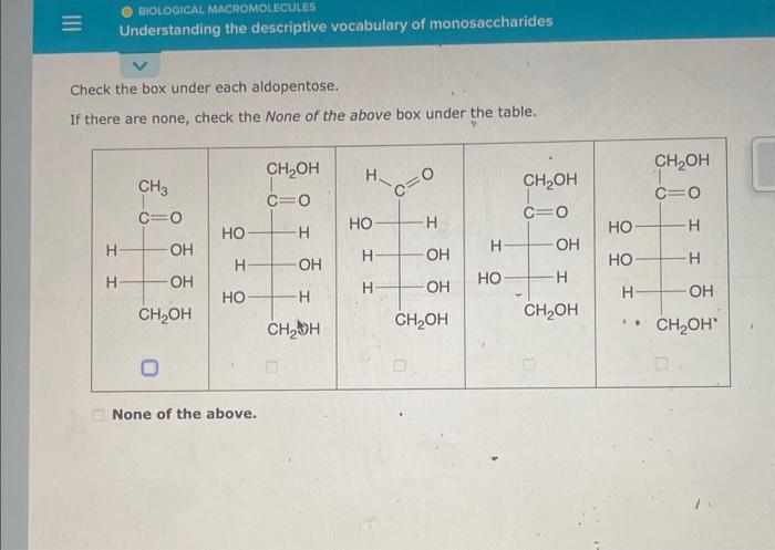 Solved Check the box under each aldopentose. If there are | Chegg.com