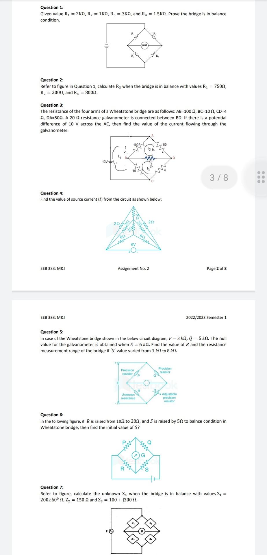 Solved Question 1: Given value R1=2 KΩ,R2=1 KΩ,R3=3 KΩ, and | Chegg.com