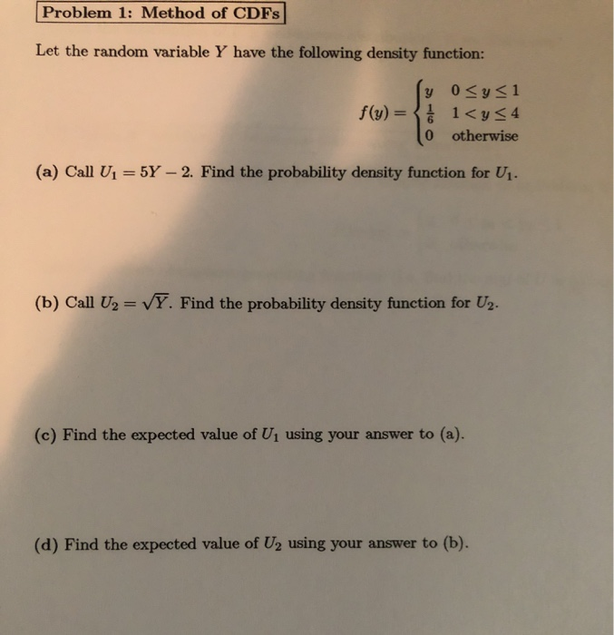 Solved Problem 1: Method of CDFs Let the random variable y | Chegg.com