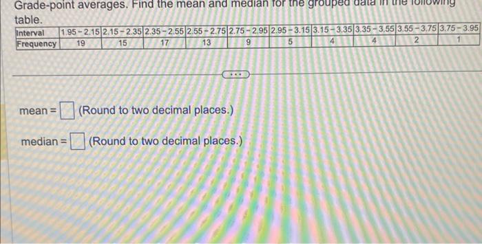 Solved mean = (Round to two decimal places.) median = (Round | Chegg.com