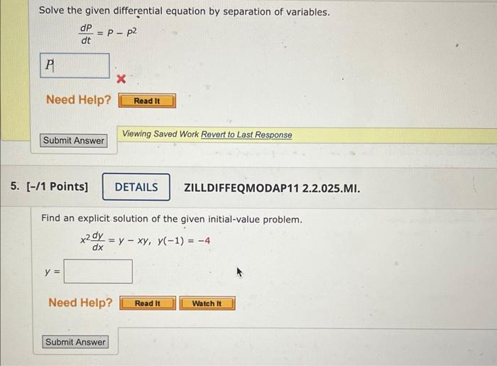 Solved Solve the given differential equation by separation | Chegg.com