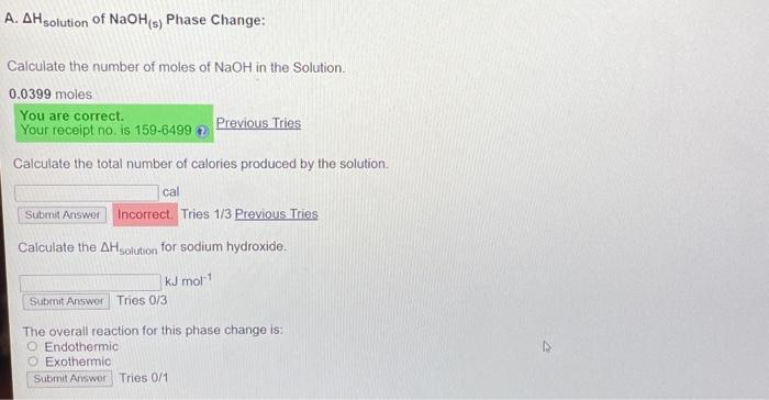 Solved A. AHsolution of NaOH(s)- Phase Change: Mass of NaOH: | Chegg.com