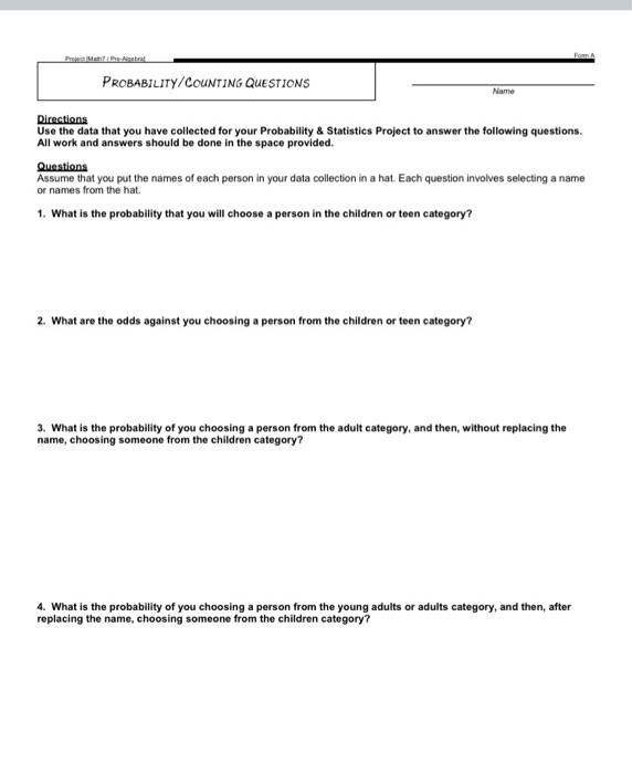 Solved Pretrat Poon PROBABILITY/COUNTING QUESTIONS Name | Chegg.com
