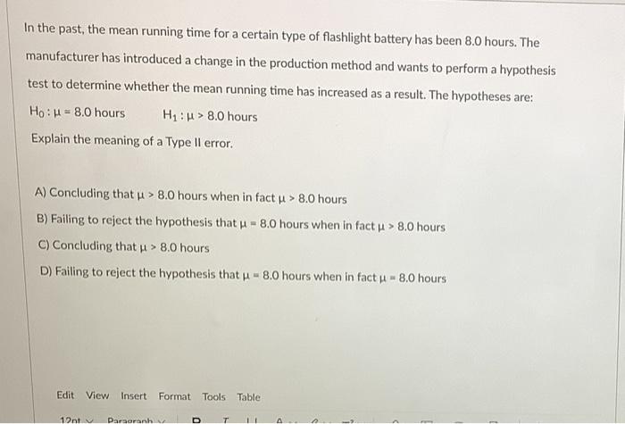 Solved In the past, the mean running time for a certain type | Chegg.com