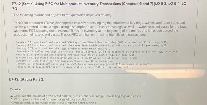 Solved E7-12 (Static) Using FIFO for Multiproduct Inventory | Chegg.com