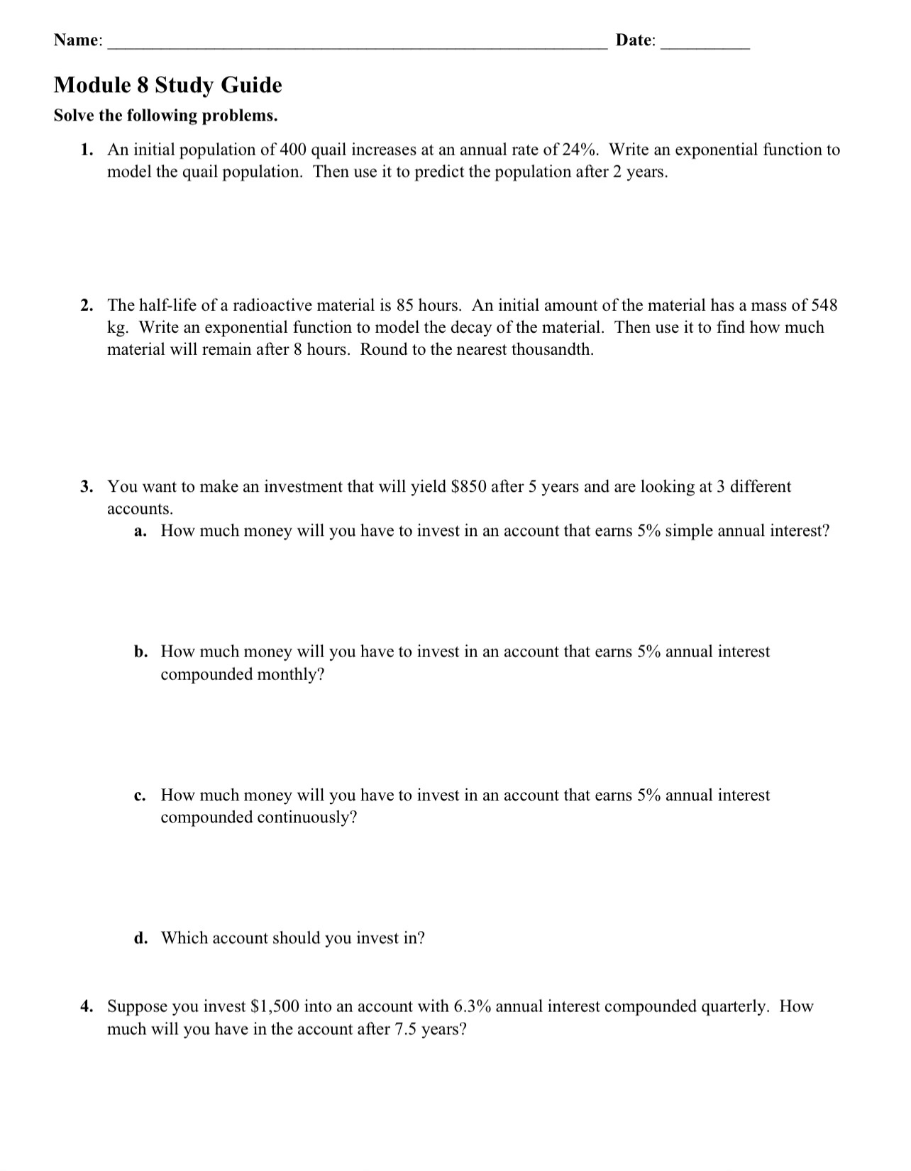 Solved Module 8 ﻿Study GuideSolve the following problems.An | Chegg.com