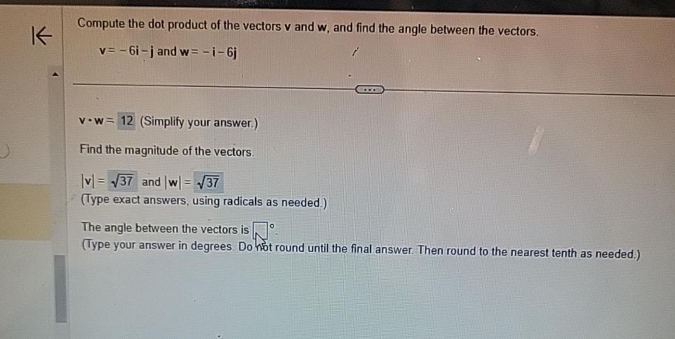 Solved Compute the dot product of the vectors v ﻿and w, ﻿and | Chegg.com