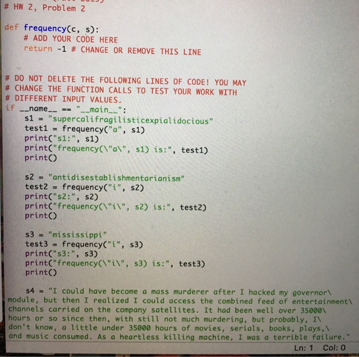 Solved Problem 2: Character Frequency # PUT YOUR NETID | Chegg.com