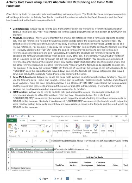 Solved Activity Cost Pools using Excel's Absolute Cell | Chegg.com
