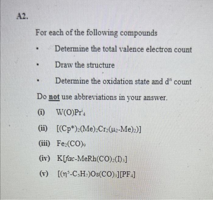 Solved For each of the following compounds - Determine the | Chegg.com