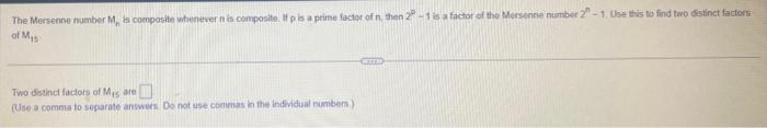 Solved The Mersenne number Mn is composite whenever n is | Chegg.com