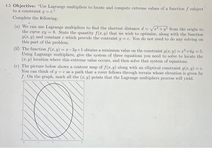 Solved 1.5 Objective: "Use Lagrange multipliers to locate | Chegg.com