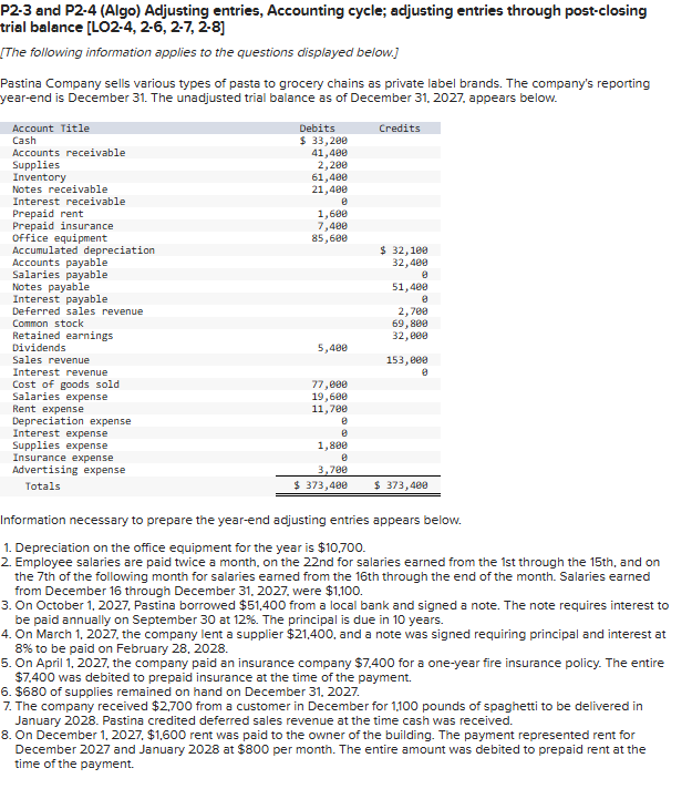 Solved P2-3 ﻿and P2-4 (Algo) ﻿Adjusting entries, Accounting | Chegg.com