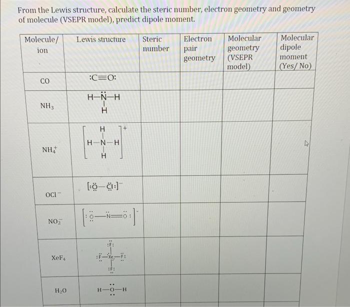 Solved From the Lewis structure, calculate the steric | Chegg.com