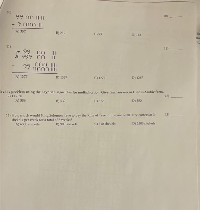 Solved 10) 29 กก IIIII 10) - 9 nกก II A) 357 B) 217 C) 93 D) | Chegg.com