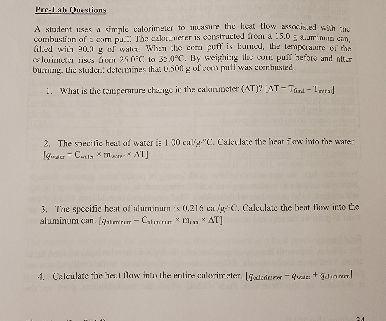 Solved Pre-Lab Questions A student uses a simple calorimeter | Chegg.com