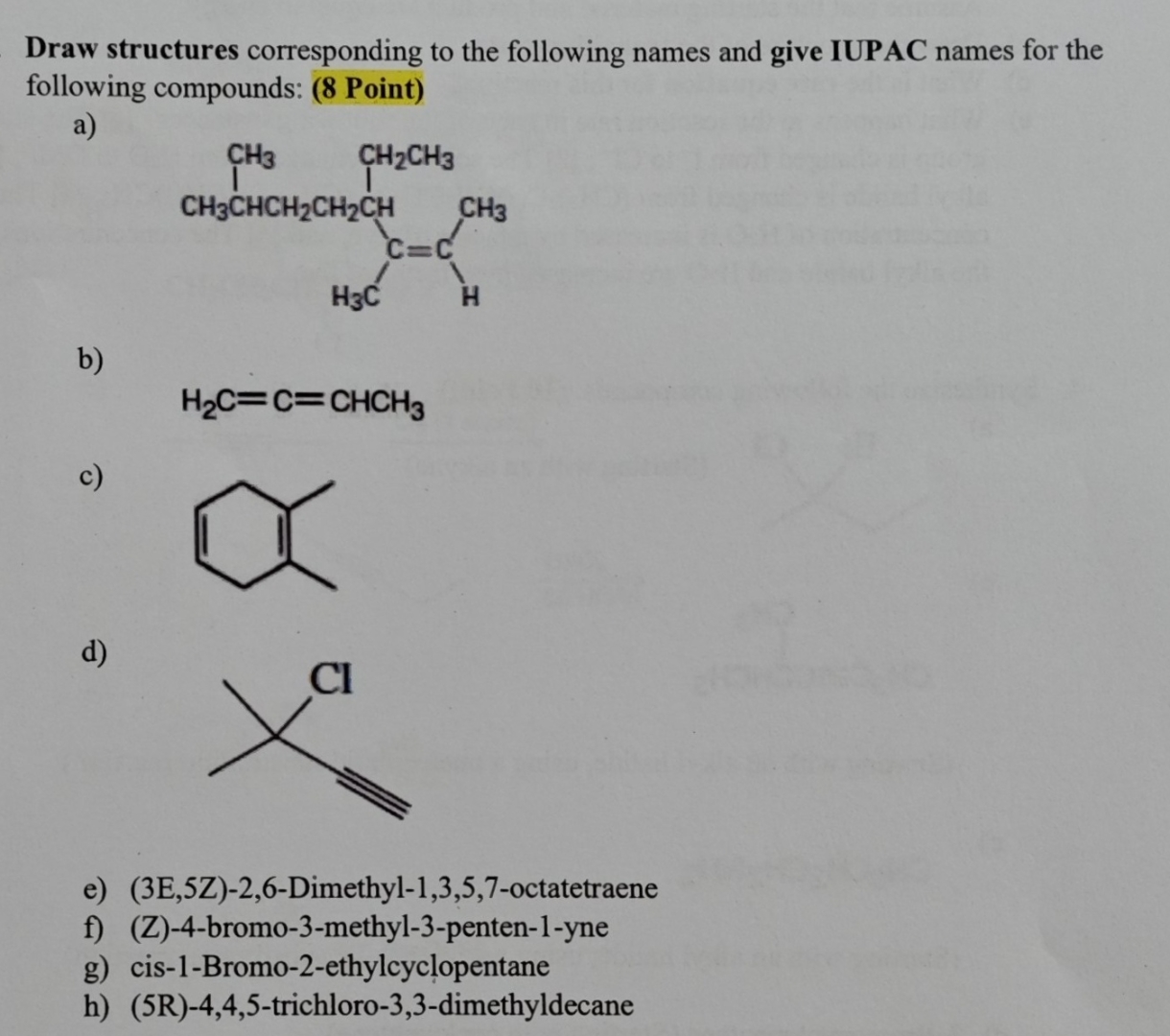 Solved Draw structures corresponding to the following names | Chegg.com