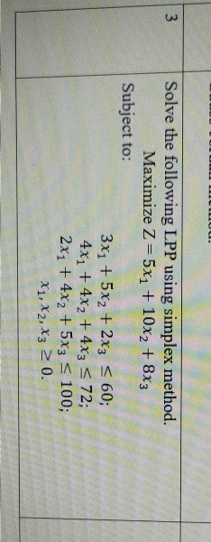Solved 3 Solve the following LPP using simplex method. | Chegg.com