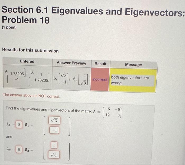 Solved Section 6.1 Eigenvalues and Eigenvectors: Problem 18 | Chegg.com