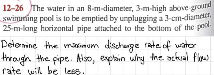 Solved 12-26 The water in an 8-m-diameter, 3-m-high | Chegg.com
