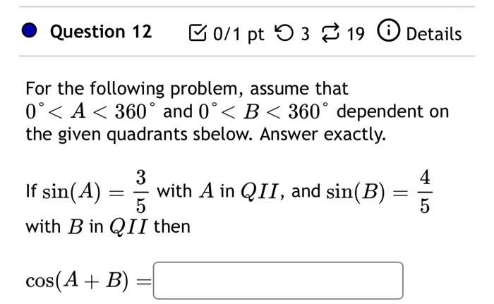 Solved For the following problem, assume that 0∘ | Chegg.com