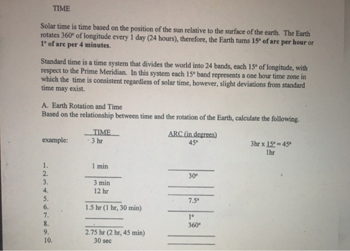 Solved TIME Solar time is time based on the position of the | Chegg.com