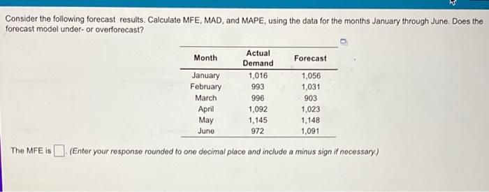 Solved Consider the following forecast results. Calculate | Chegg.com