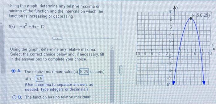 Solved Using the graph, determine any relative maxima or | Chegg.com