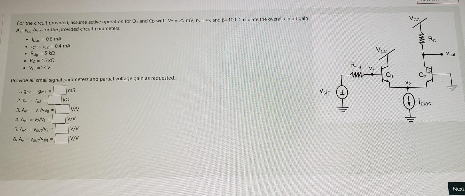 Solved For the circuit provided, assume active operation for | Chegg.com