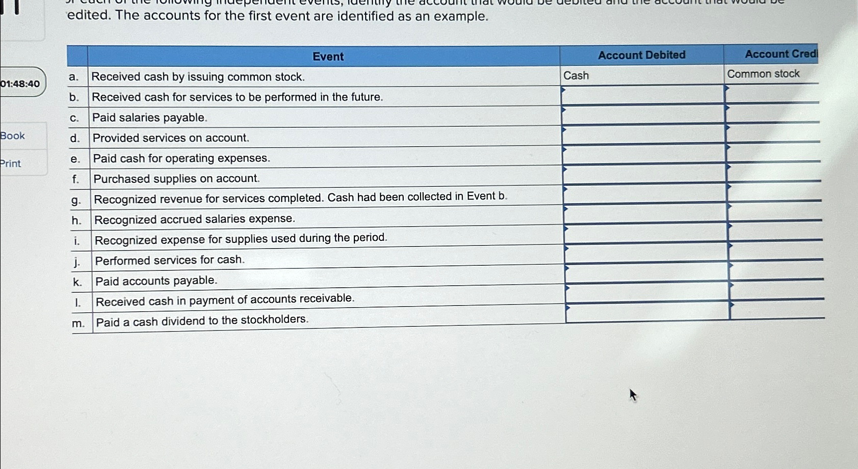 Solved edited. The accounts for the first event are | Chegg.com