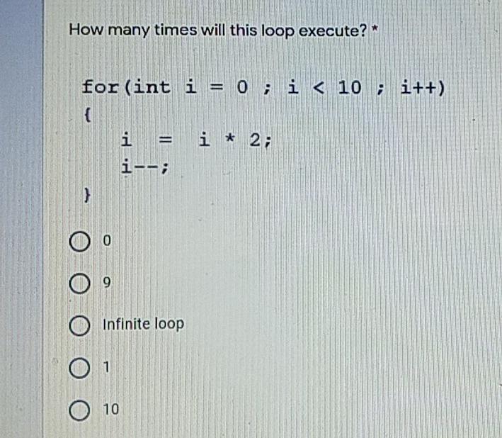 Solved How many times will this loop execute? * for (int i = | Chegg.com