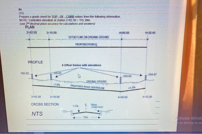 #14 (15) Prepare a grade sheet for TOP-OF-CURB values | Chegg.com