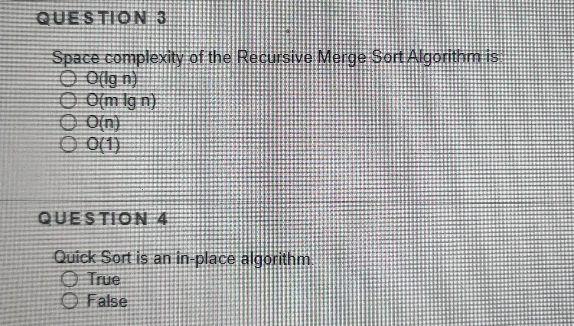 Solved QUESTION 3 Space complexity of the Recursive Merge | Chegg.com