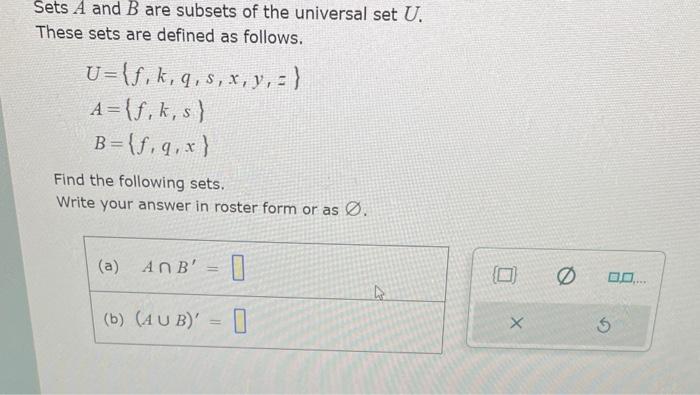 Solved Sets A and B are subsets of the universal set U. | Chegg.com