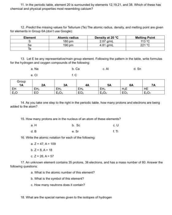 Solved 1. How did Mendeleev's reordering of the periodic | Chegg.com