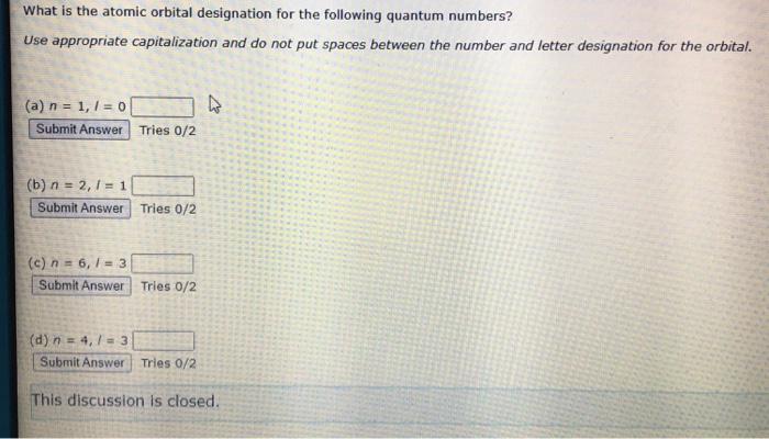 Solved What is the atomic orbital designation for the | Chegg.com
