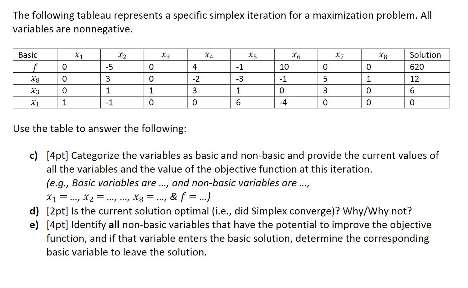 Solved Use the table to answer the following:c) [4pt] | Chegg.com