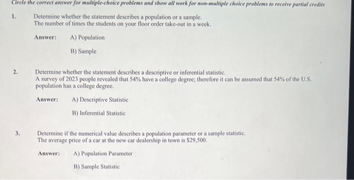 Solved Circle the correct answer for multiple-choice | Chegg.com