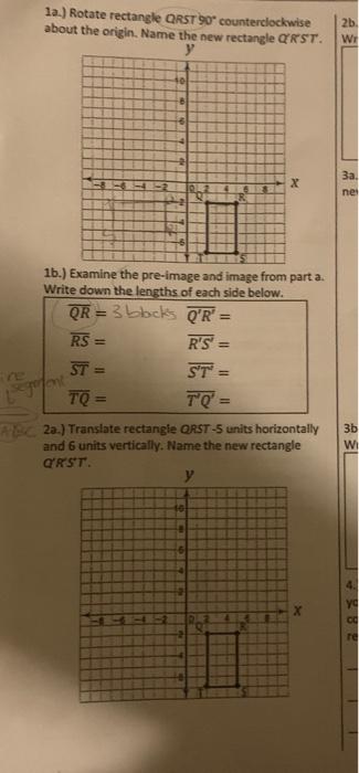 Solved 1a.) Rotate rectangle QRST 90∘ counterclockwise about | Chegg.com